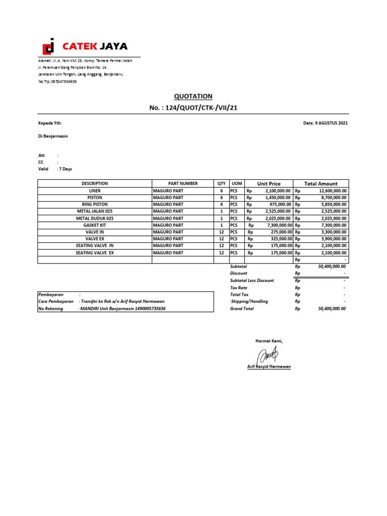 Quotation CTK-230721MAGUR0 D85 HJ JUL | PDF