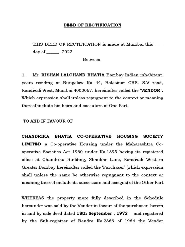 Rectification Deed for Property Survey No. 72A | PDF | Deed | Civil Law ...