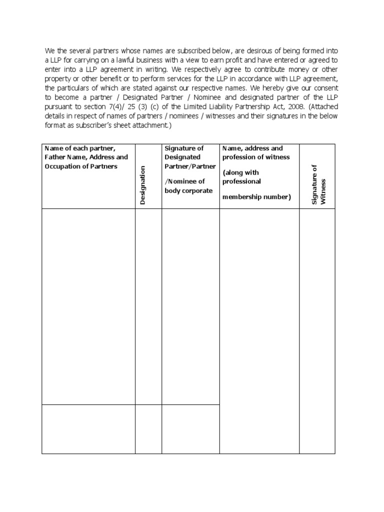 LLP Subscriber Sheet Format Template | PDF