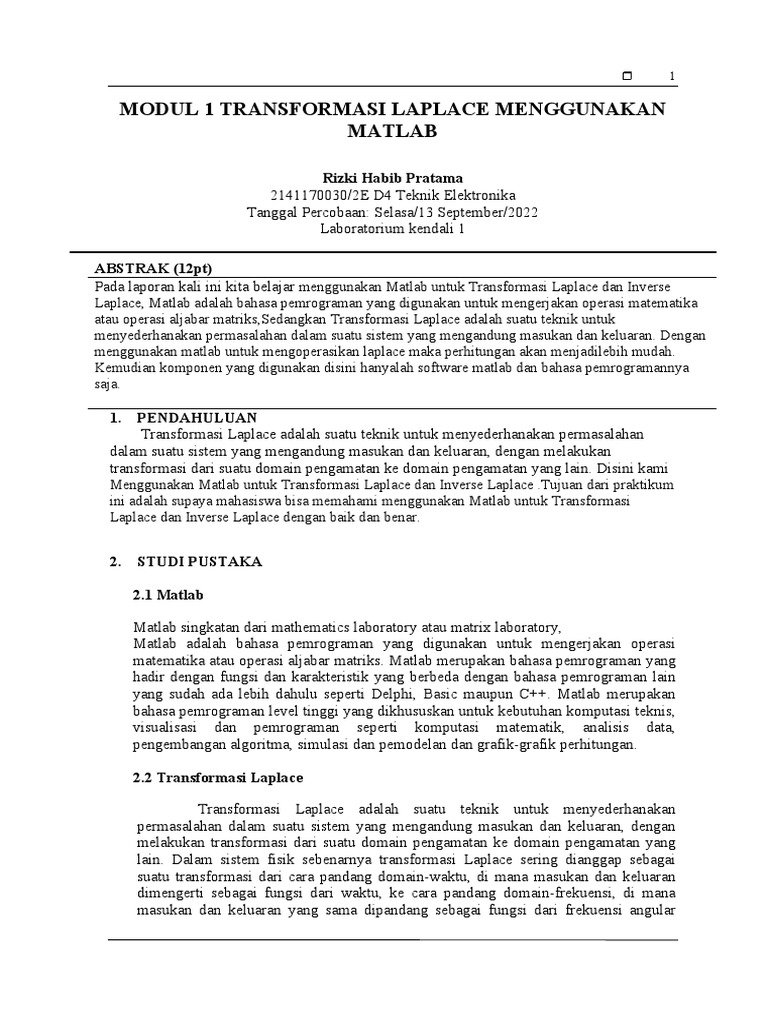 Laplace Menggunakan Matlab | PDF