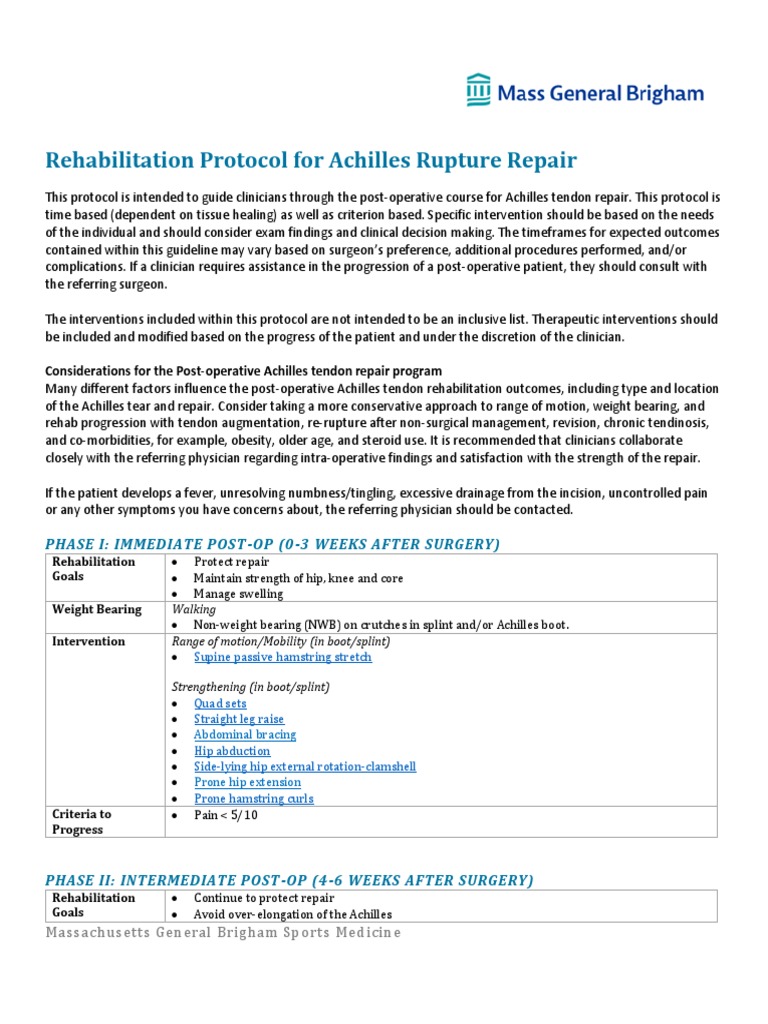Rehabilitation Protocol For Achilles Tendon Repair | PDF | Anatomical ...