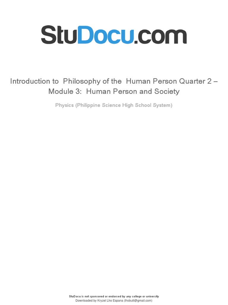 Introduction To Philosophy of The Human Person Quarter 2 Module 3 Human ...