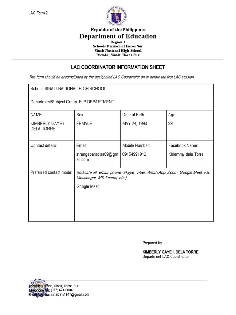 SinaitNHS LAC Form 2 | PDF