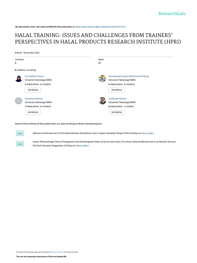 Halal Training: Issues and Challenges From Trainers' Perspectives in ...