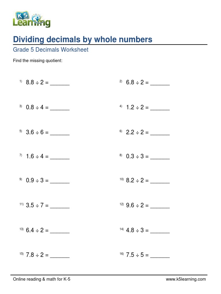 Dividing Decimals by Whole Number A | PDF