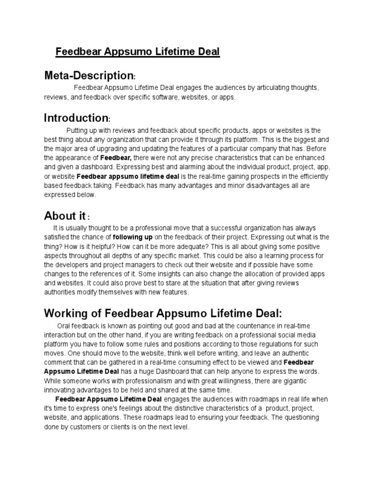 Feedbear Appsumo Lifetime Deal | PDF | Marketing | Market (Economics)