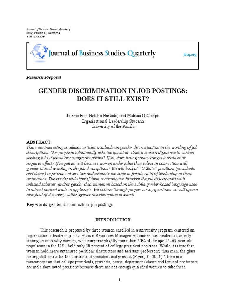 Gender Discrimination in Job Postings: Does It Still Exist?: Research Proposal | Download Free ...