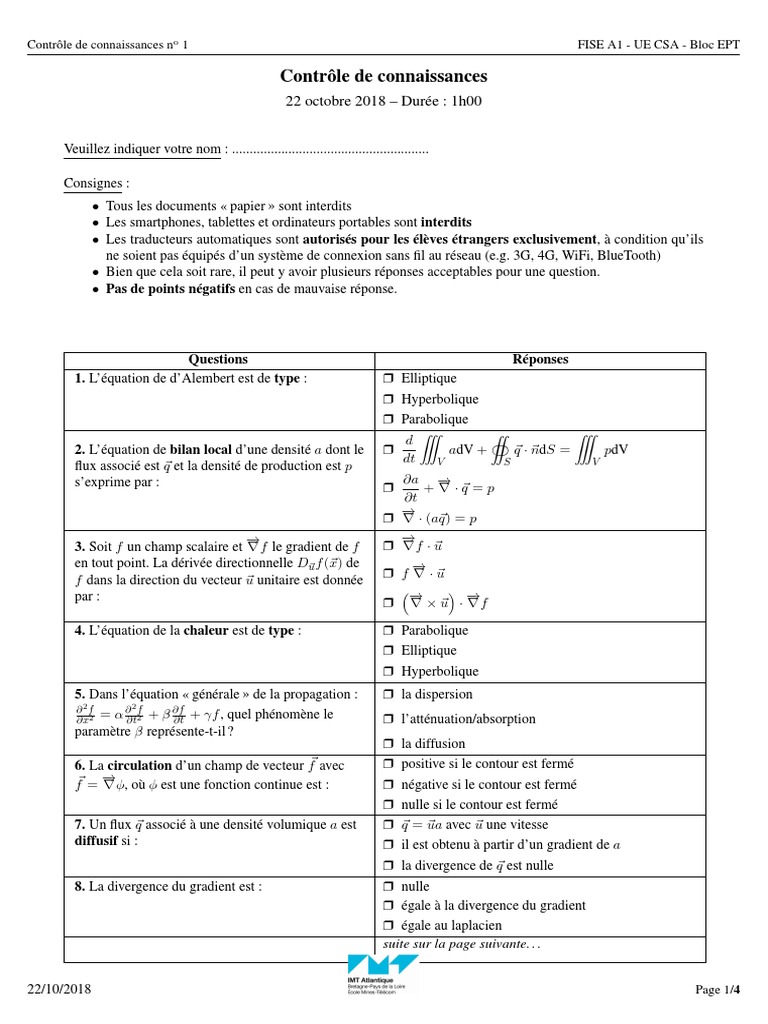 Examen FISE A1: Équations Différentielles | PDF | Divergence (analyse ...