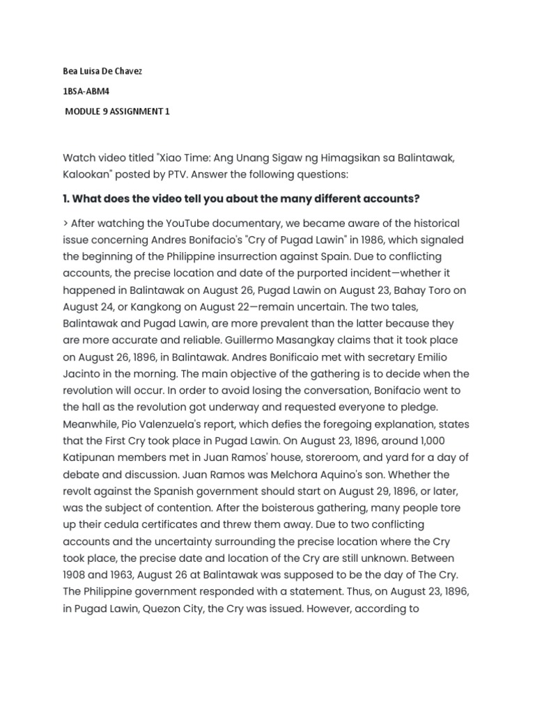 Module 9 Assignment 1 | PDF | Wars Of Independence | Philippines