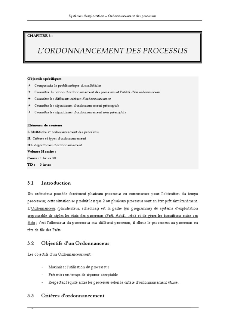 Algorithmes d'Ordonnancement Préemptifs | PDF | Ordonnancement dans les ...