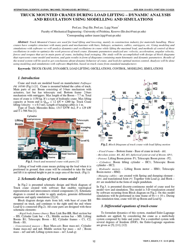 mtm-2016-8-12 TRUCK MOUNTED CRANES DURING LOAD LIFTING - DYNAMIC ANALYSIS AND REGULATION USING ...