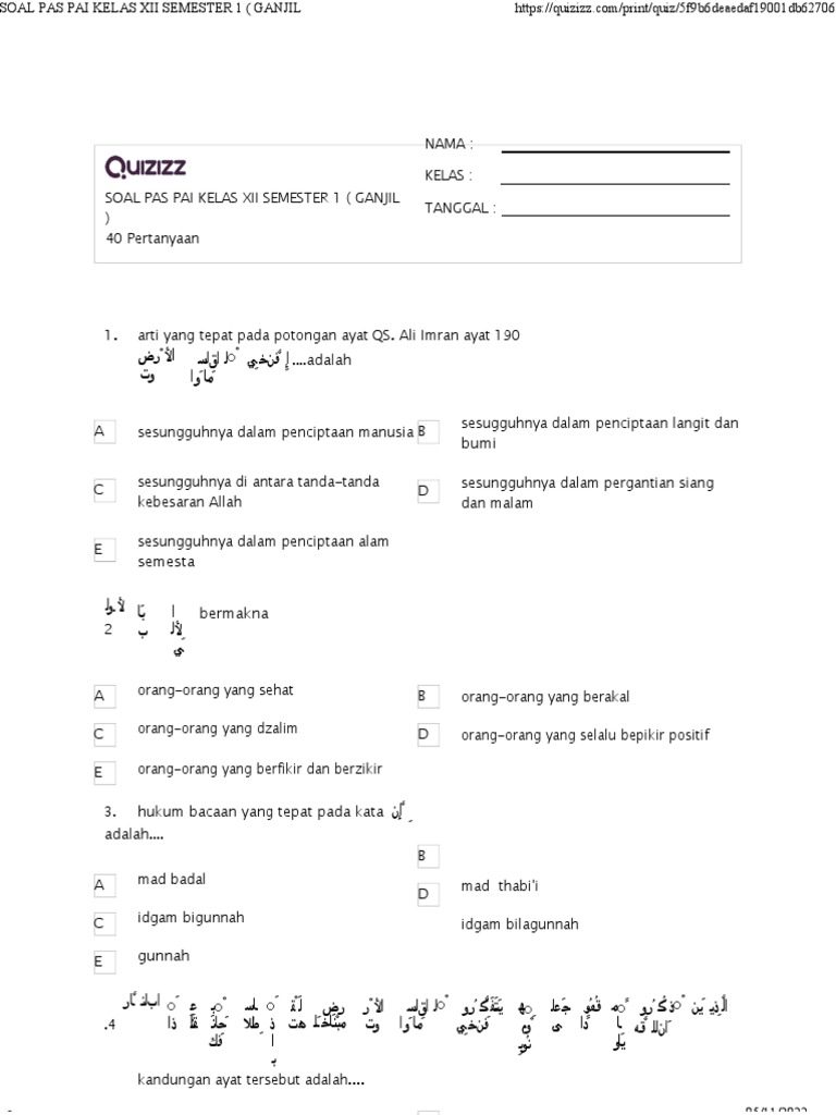 Soal PAS PAI Kelas XII Semester 1 | PDF