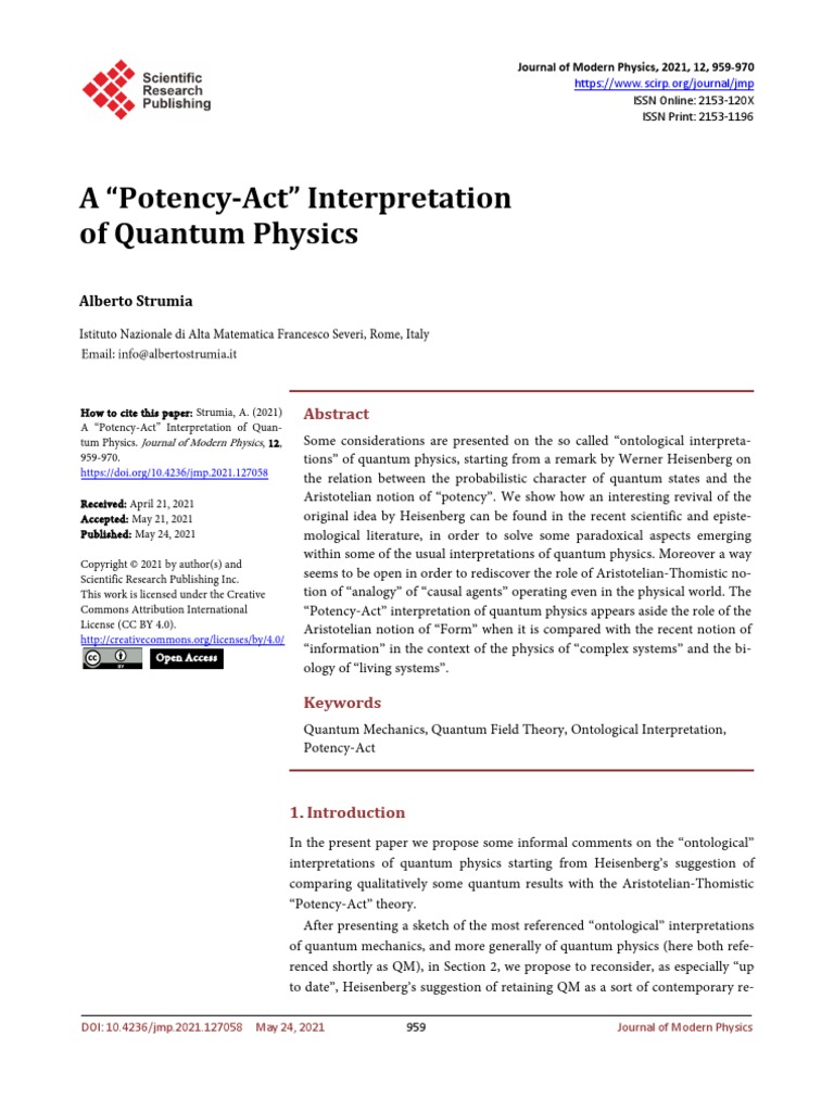 Alberto Strumia - A "Potency-Act" Interpretation | PDF | Quantum Mechanics | Wave Function