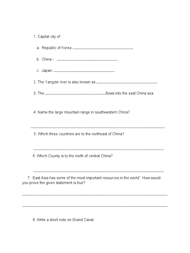 Yr8 - SST - Geography of East Asia - Worksheet | PDF | Politics | Travel