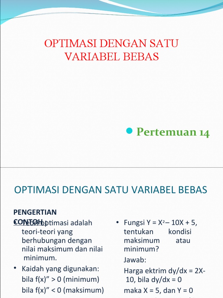 Optimasi Ddengan Satu Variabel Bebas (Pertemuan 14) | PDF