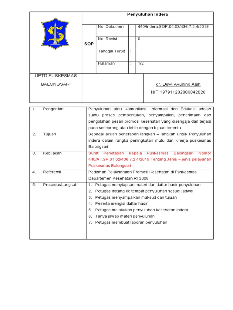 SOP Penyuluhan Indera | PDF