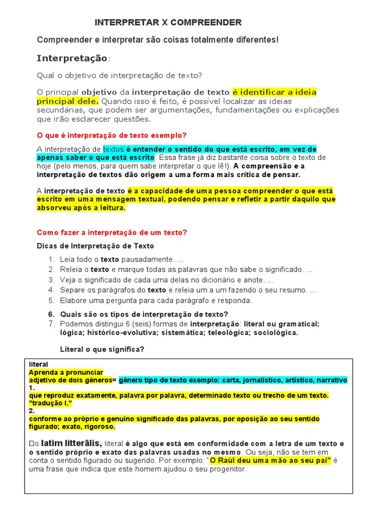 Interpretar X Compreender | PDF | Conotação | Interpretação linguística