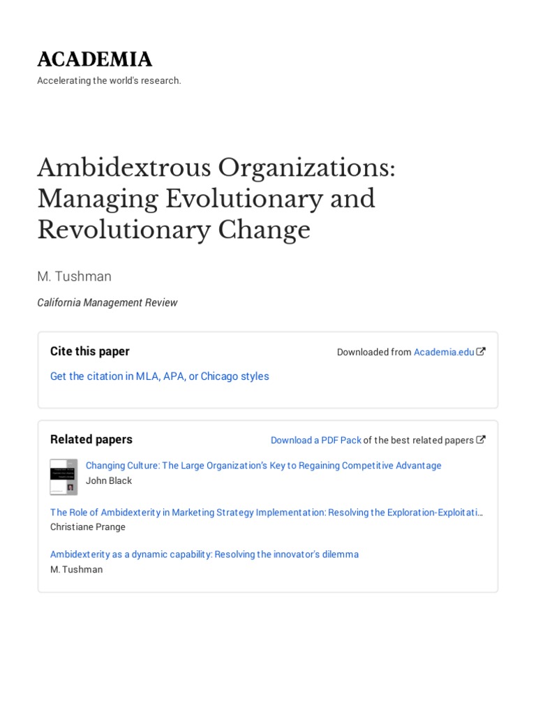Tushman and OReilly (1996) - Ambidextrous Organizations - Managing ...