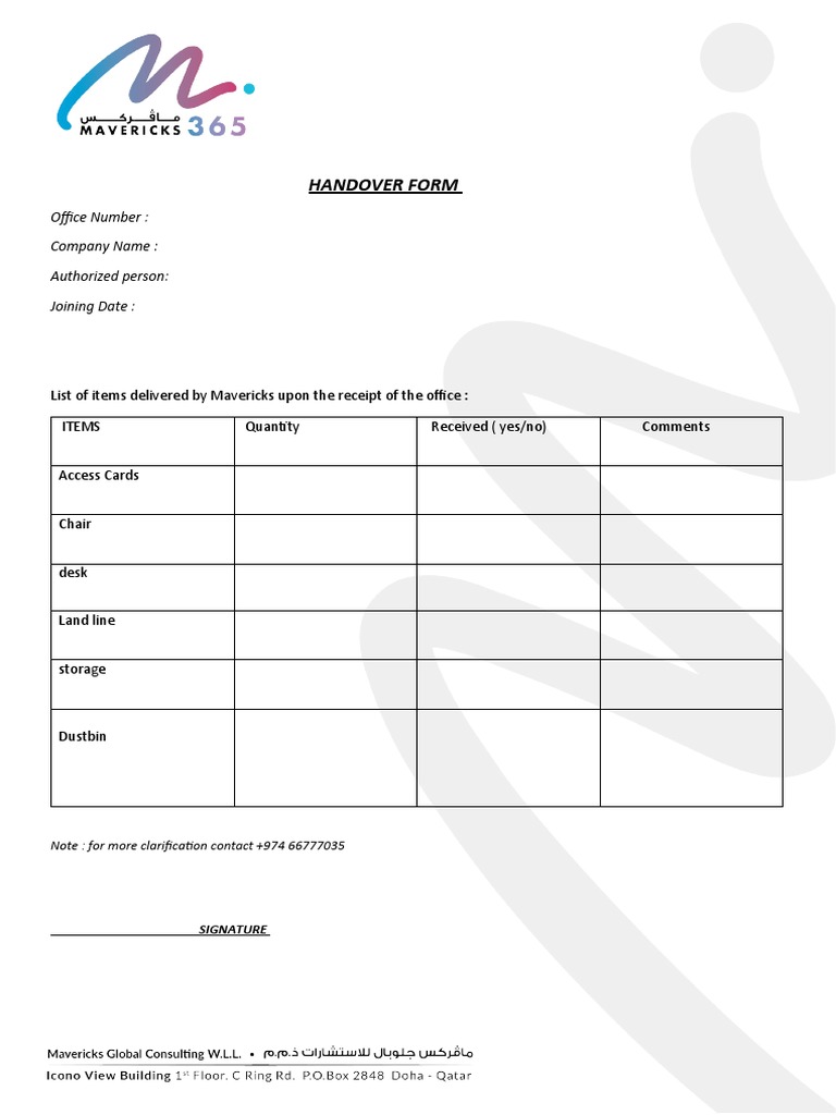 Office Handover Form Template | PDF