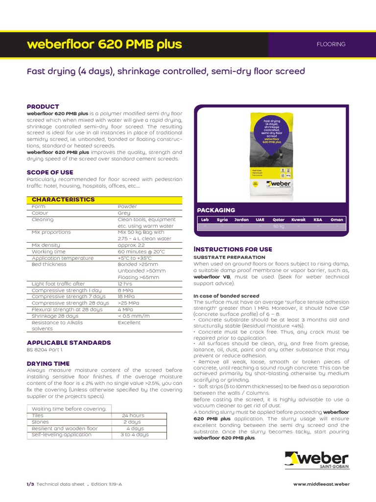 TDS Weberfloor 620 PMB Plus | PDF | Concrete | Water