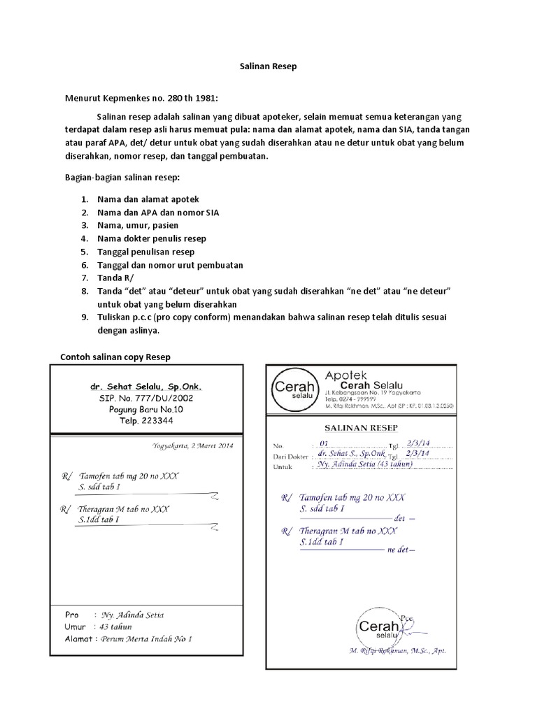 Salinan Resep Lengkap | PDF
