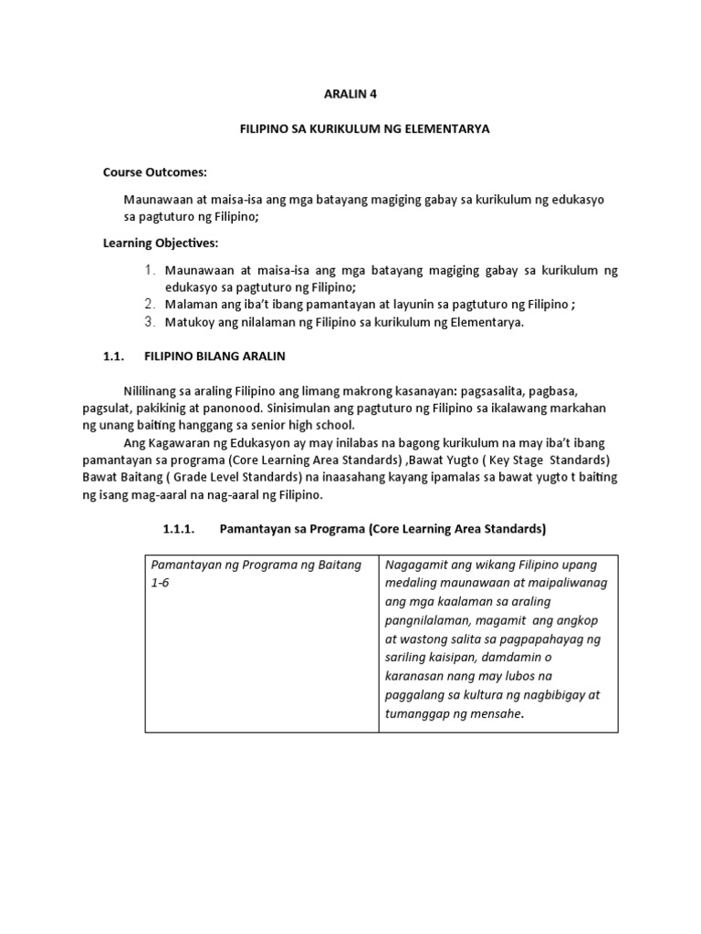 Ang Filipino Sa Kurikulum | PDF Ang Filipino Sa Kurikulum | PDF