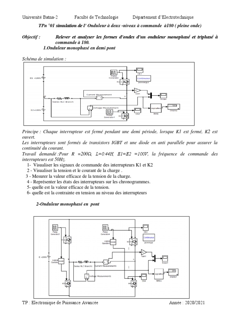 tp1 Onduleur 2n Commande 180 | PDF | Onduleur | Électronique