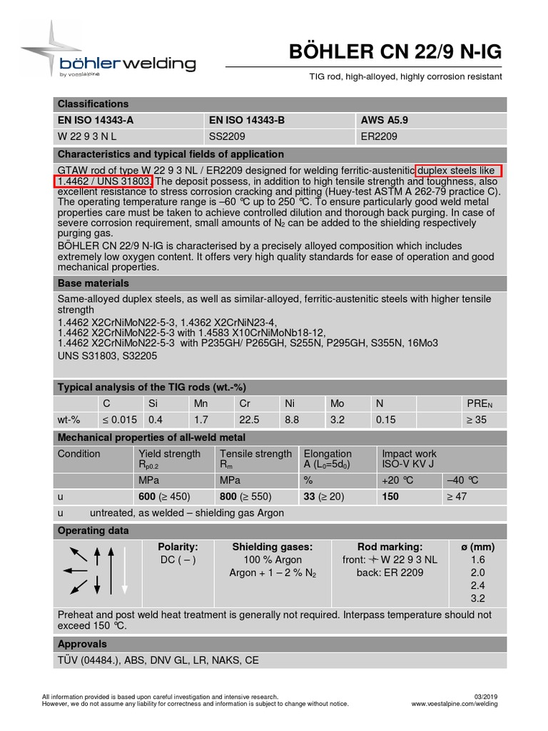 Boehler CN 22 9 N-IG DUPLEX REALINOX | PDF | Construction | Welding