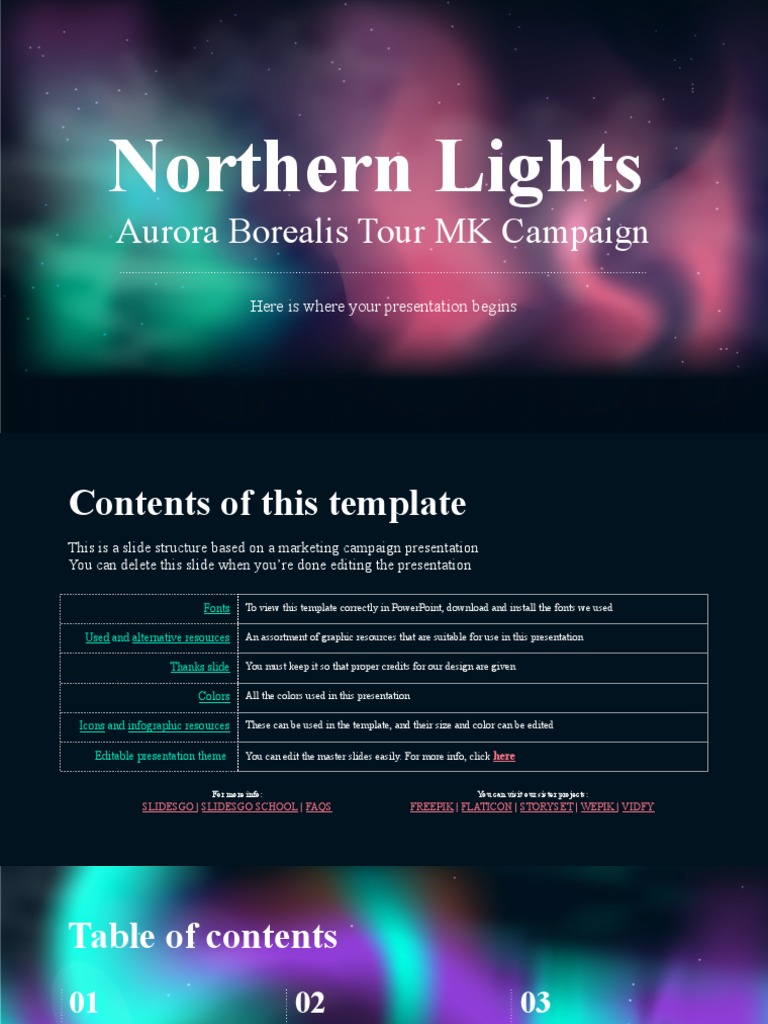 Northern Lights Aurora Borealis Tour MK Campaign by Slidesgo | PDF ...