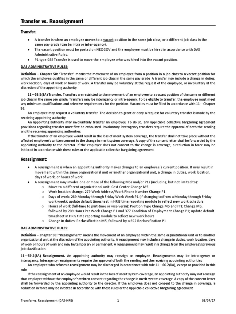 Transfer Vs Reassignment | PDF | Employment | Economies