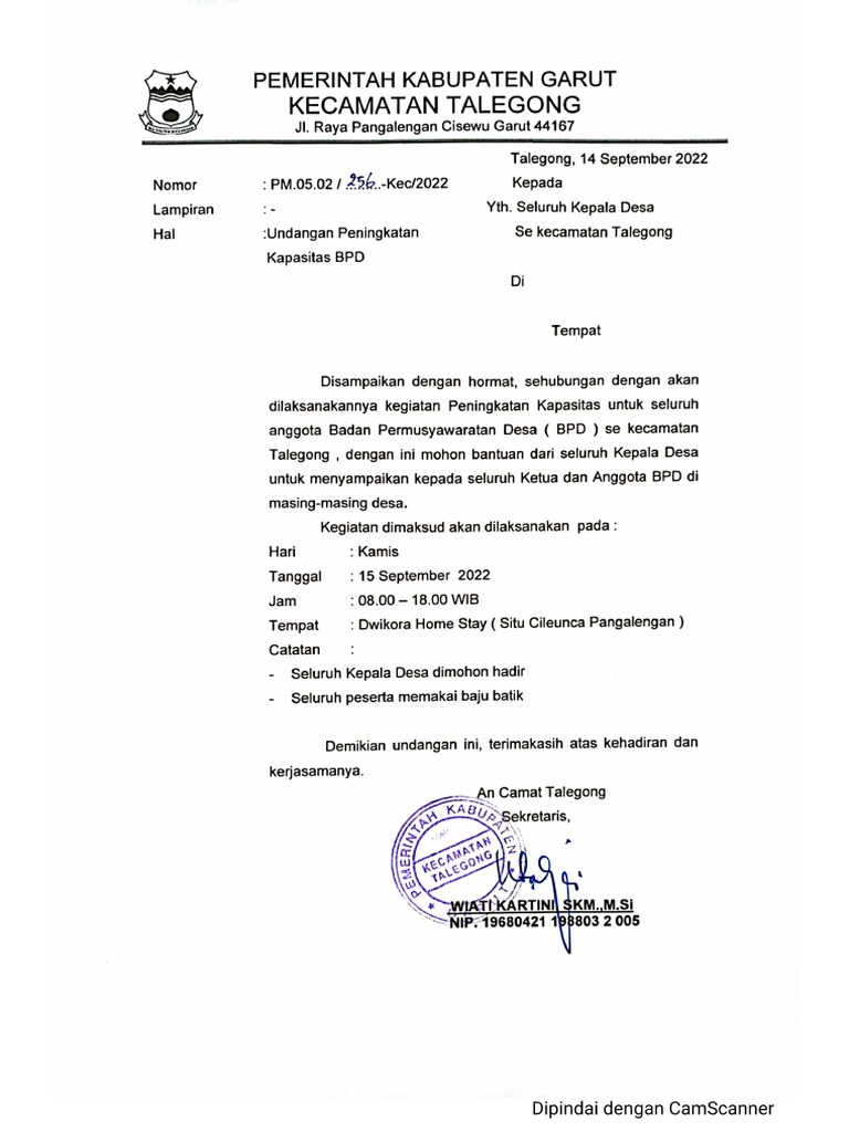 Surat Undangan Peningkatan Kapasitas BPD Untuk Desa | PDF
