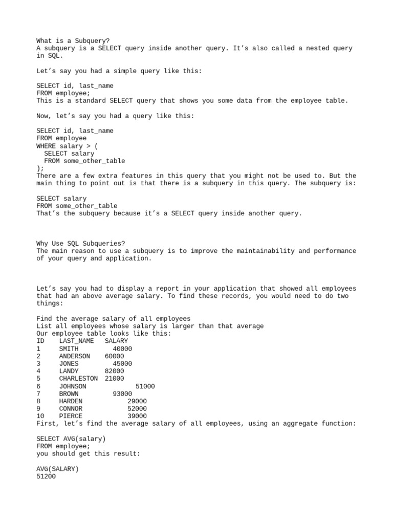 Subquery | PDF | Data | Computer Science