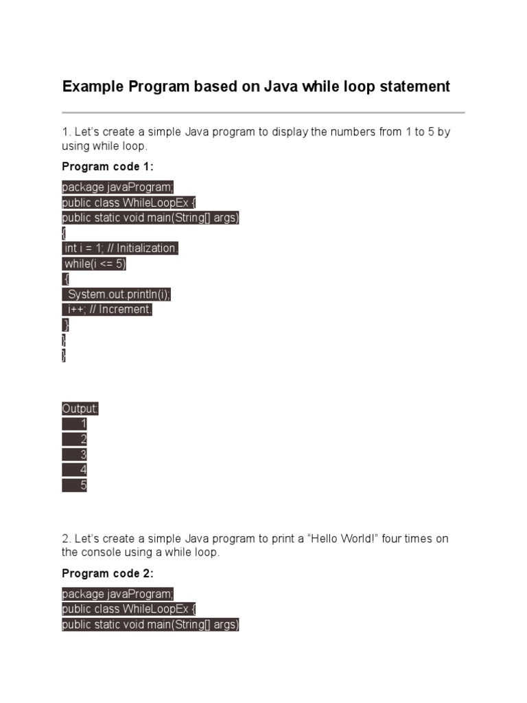 Exploring Various Loop Structures in Java Through Example Programs ...
