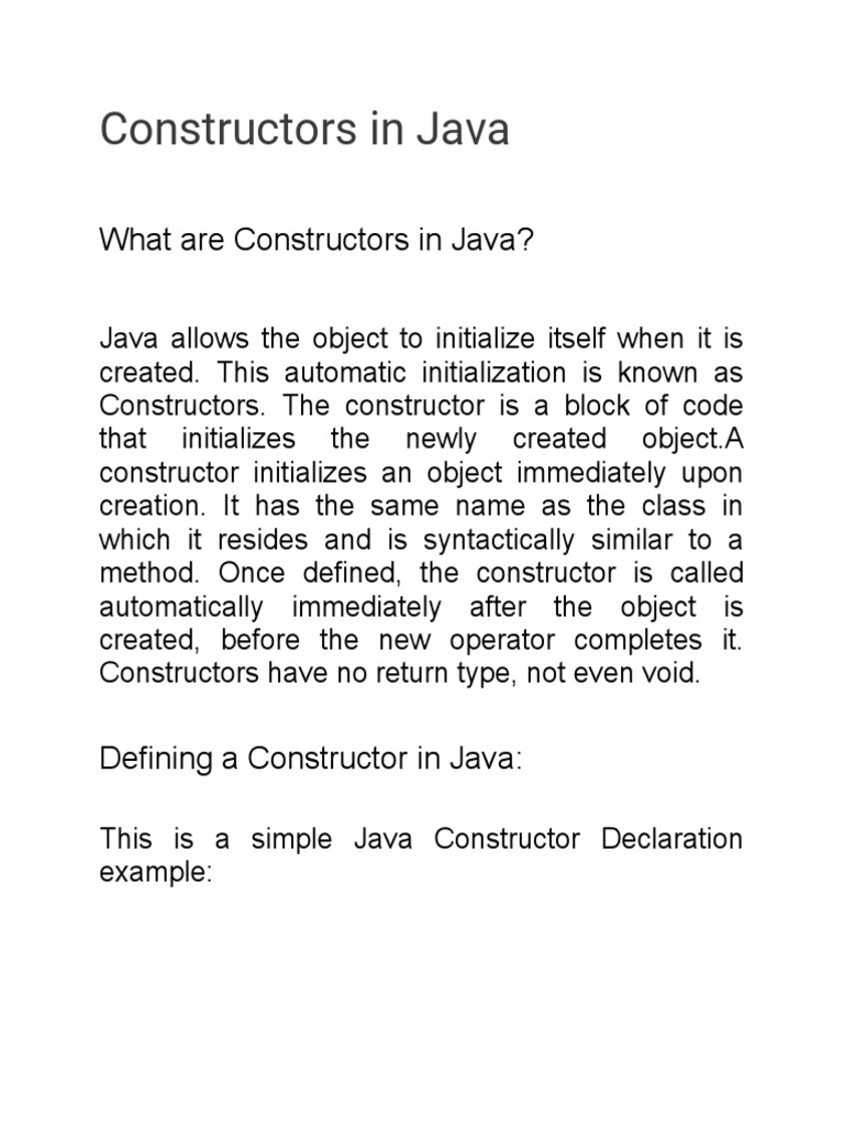 Constructors in Java | PDF | Programming | Constructor (Object Oriented ... Constructors in Java | PDF | Programming | Constructor (Object Oriented ...