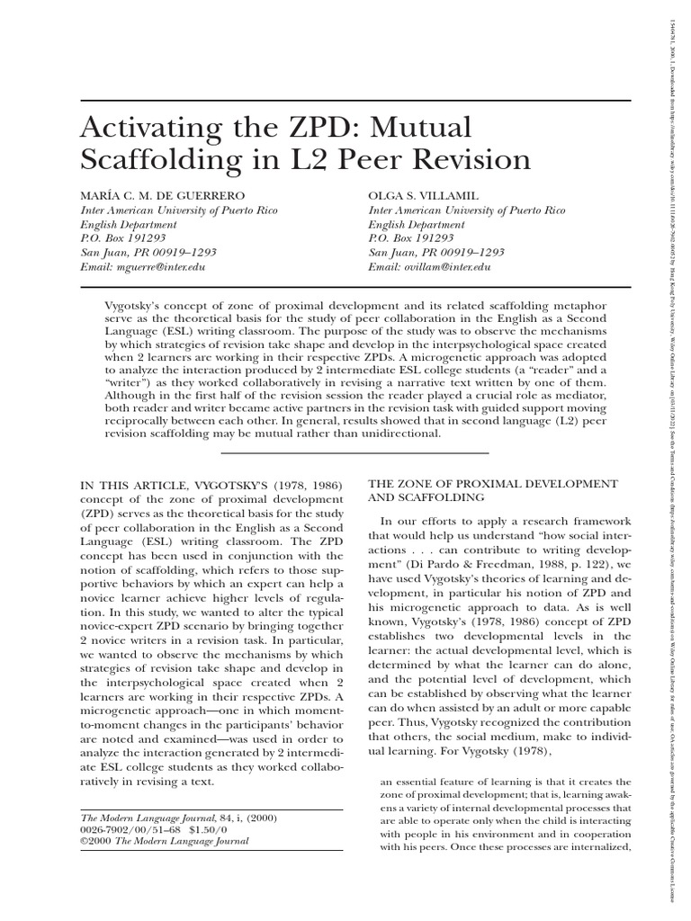 The Modern Language Journal - 2002 - de Guerrero - Activating The ZPD ...