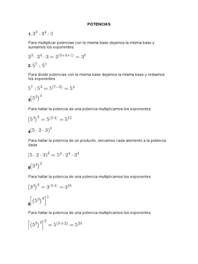 Ejercicios Potencias Resuelto | PDF