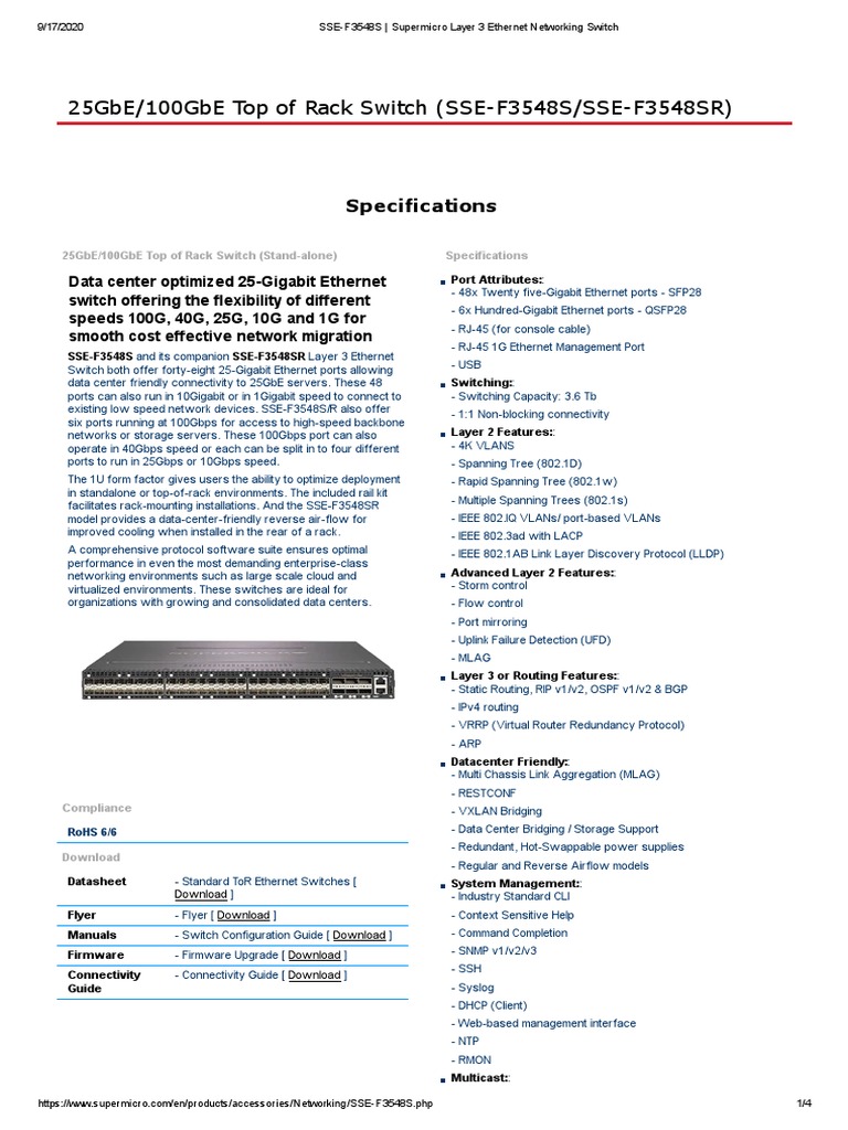 SSE-F3548S - Supermicro Layer 3 Ethernet Networking Switch | PDF | Network Switch | Computer Network
