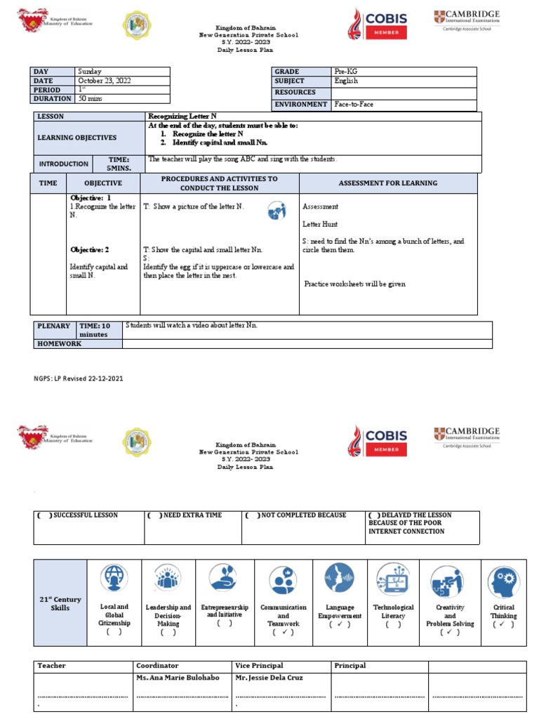 LP English (Recognizing Letter N) | PDF | Lesson Plan | Pedagogy