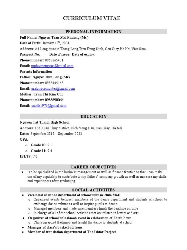 Curriculum Vitae: Personal Information | PDF