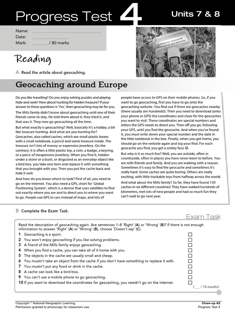 A2 Progress Test 4 | PDF