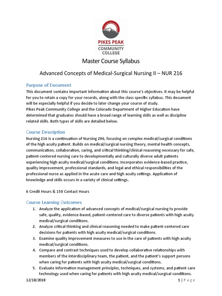 Advanced Medical-Surgical Nursing II Syllabus | PDF | Nursing | Surgery