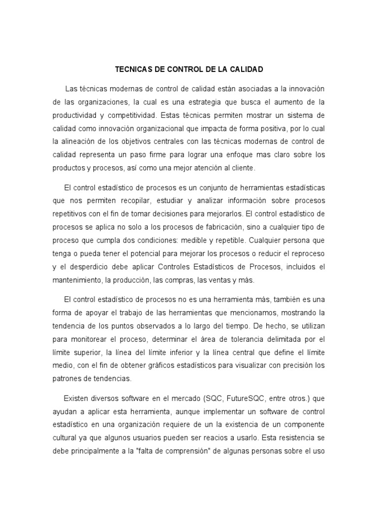 Tecnicas de Calidad | Descargar gratis PDF | Calidad (comercial) | Estadísticas