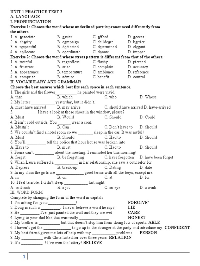 Unit 1 Practice Test 2 | PDF | Adolescence | Stereotypes