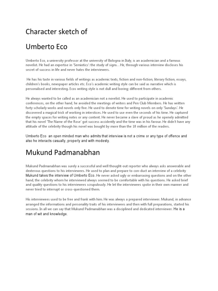 Character Sketch | PDF