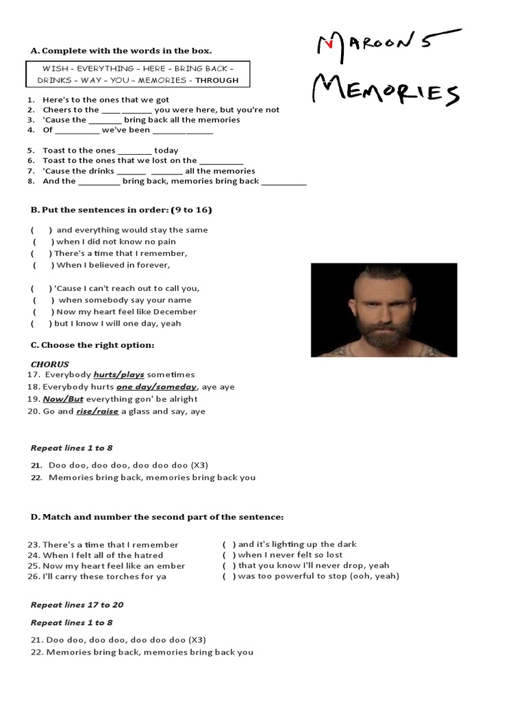 Memories by Maroon 5 Activities With Music Songs Nursery Rhymes ...