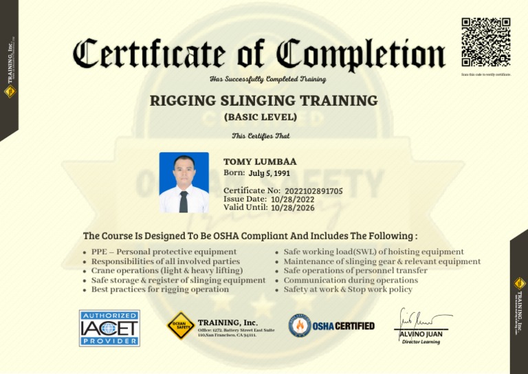 Rigging Slinging Training: (Basic Level) | PDF | Safety | Occupational ...