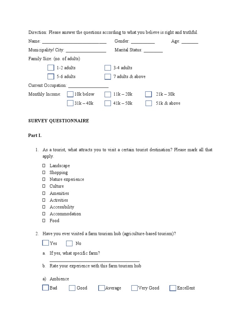 To Print Survey Questionnaire For Farmers | PDF | Tourism | Farms