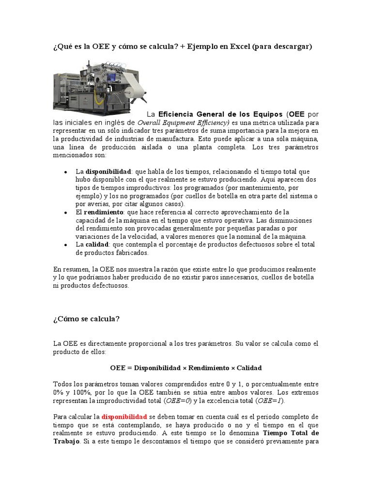 ¿Qué Es La OEE y Cómo Se Calcula? + Ejemplo en Excel (Para Descargar ...