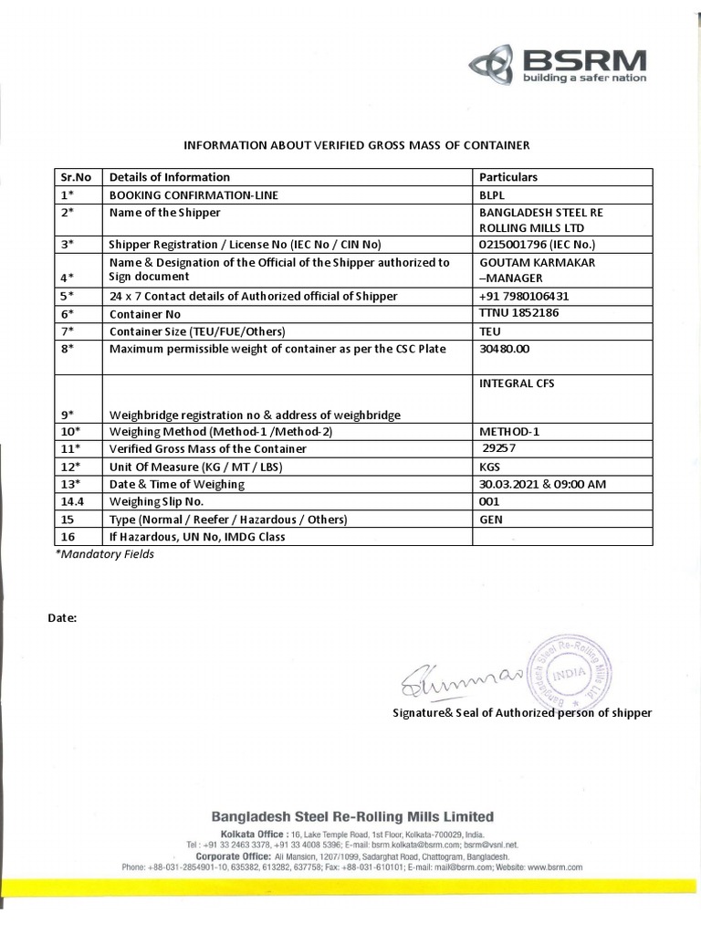 VGM's | Download Free PDF | Weight | Metrology