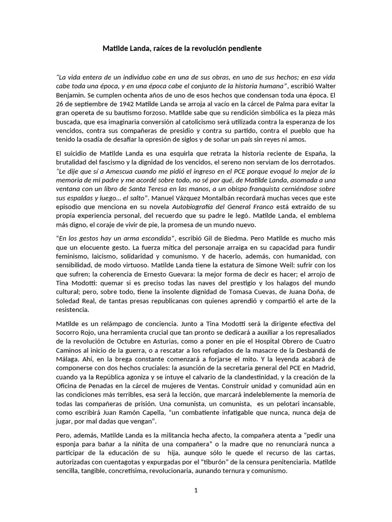 Matilde Landa, Raíces de La Revolución Pendiente | PDF